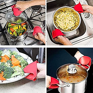 Yvnicll Silicone Oven Mitts Heat Resistant for Kitchen, Finger Protector Pot Holder for Kitchen,Cooking,Baking,BBQ - Heat Resistant Gloves（Red）