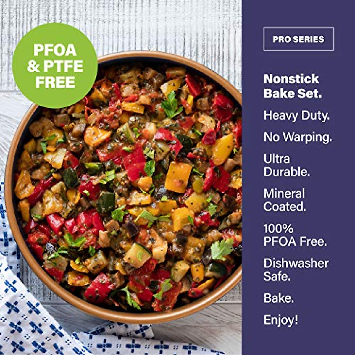 Gotham Steel Round Baking Pan Nonstick Bakeware, Round Cake Pan, – Large 9.5” x 9.5” x 2” Size, Even Heat & Non-Warp Technology, Ultra Nonstick Ceramic Coating, Dishwasher Safe, Brownish