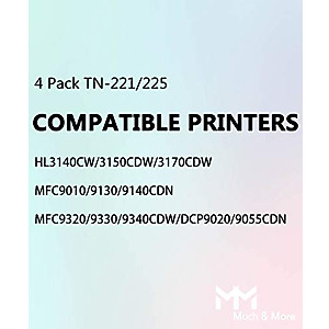 MM MUCH & MORE Compatible Toner Cartridge Replacement for Brother TN221 TN225 TN-221 TN-225 use with HL-3140CW HL-3150CDW MFC-9140CDN MFC-9330CDW DCP-9020CDW Printers (Black + Cyan + Magenta + Yellow)