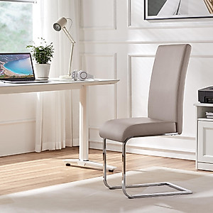 Yaheetech Dining Chairs High Back Leather Side Chairs Dining Living Room Chairs Upholstered Armless Chair with Metal Legs Home Kitchen Furniture Modern, 1 Package of 2pcs, Light Brown