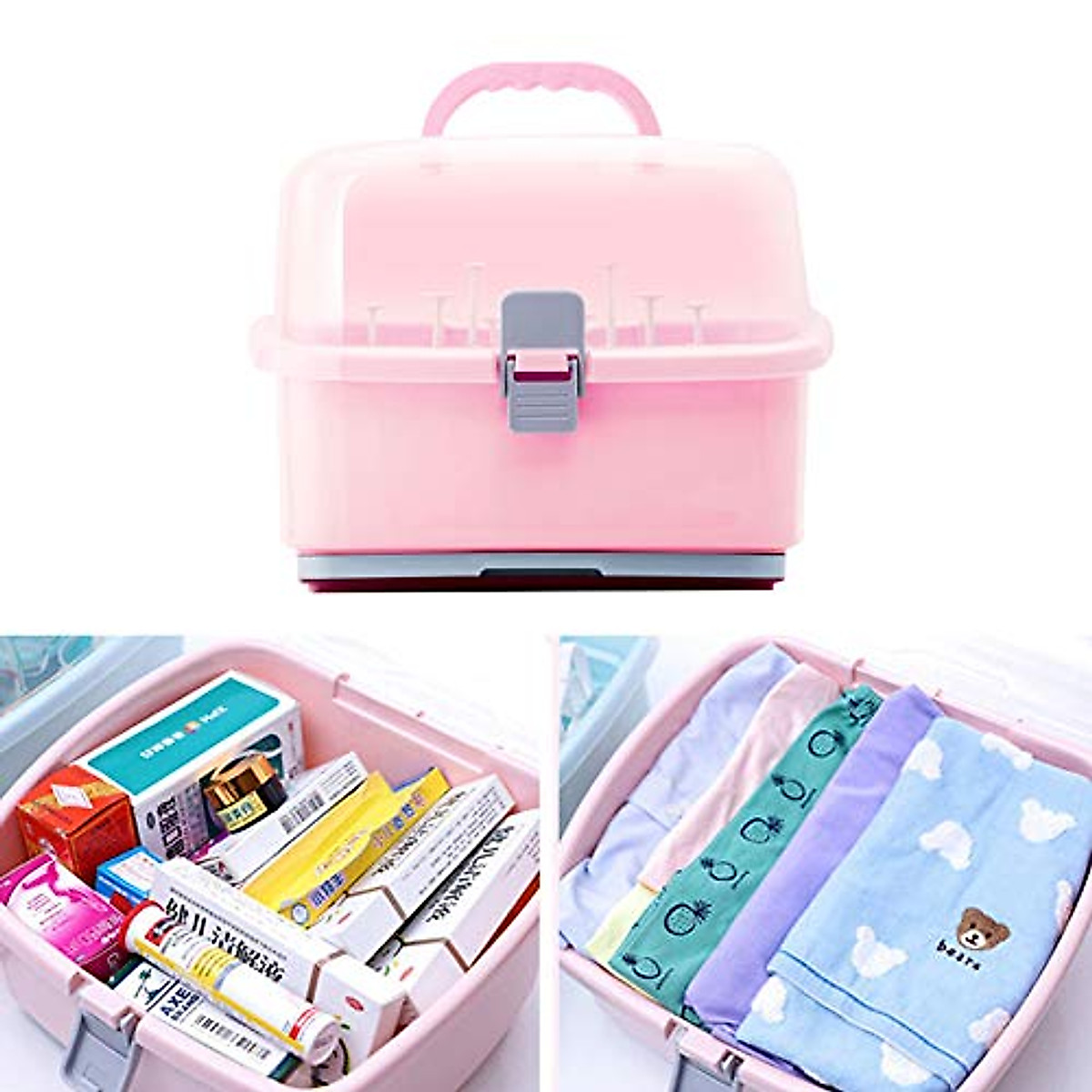 Baby Bottle Drying Rack with Anti-Dust Cover Portable Nursing Bottle Storage Box Dinnerware Organizer for Home Kitchen Use Pink