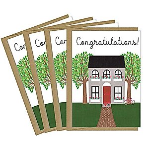 Tiny Expressions New Home Congratulations Greeting Cards with Inside Message and Kraft Envelopes (4 Cards)