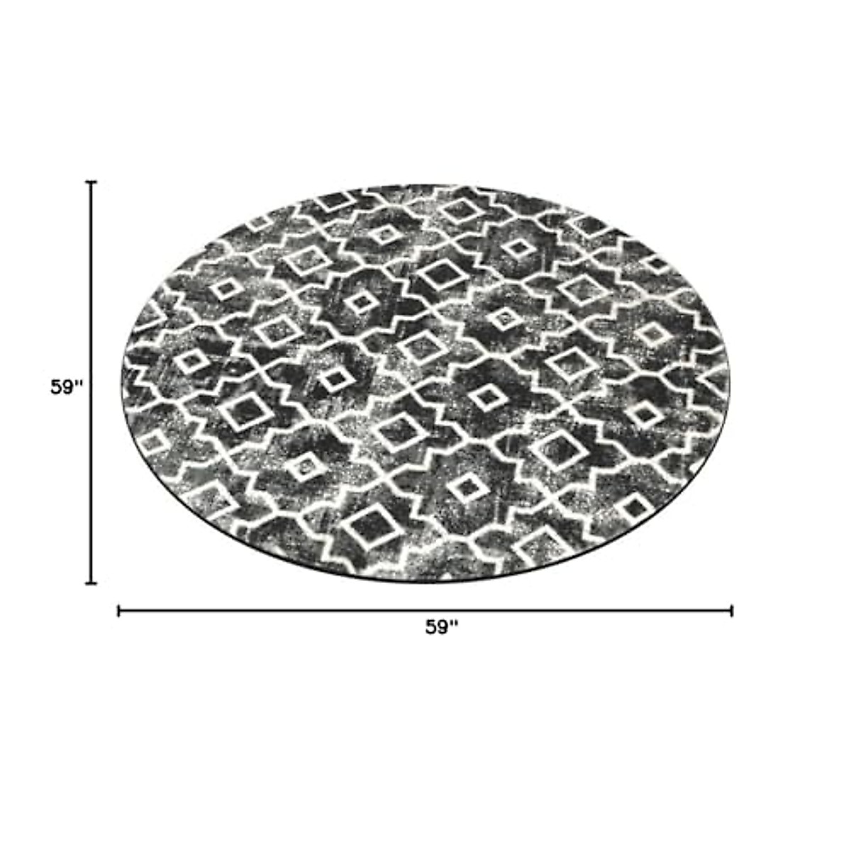 Wonnitar Moroccan Washable Round Rug 5ft Large Black Bedroom Circle Rug Non-Slip Dining Room Table Area Rug Contemporary Entryway Floor Carpet for Living Room Office Entryway (Black,5ft Round)