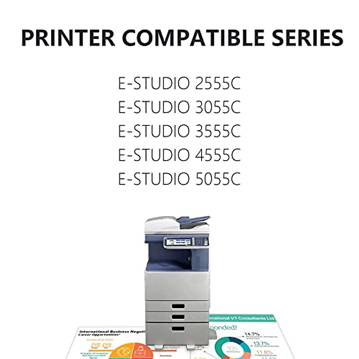 4PK T-FC50U Toner Cartridge Set T-FC50U-K T-FC50U-C T-FC50U-M T-FC50U-Y TANFENR Compatible Replacement for Toshiba e-Studio 3555c 3055c 2555c Toner Cartridge Packaging