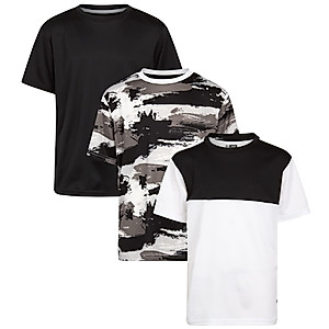 RBX Boys’ Athletic T-Shirt – 3 Pack Active Performance Dry-Fit Sports Tee (8-20), Size 10-12, Castle Rock/Black/White