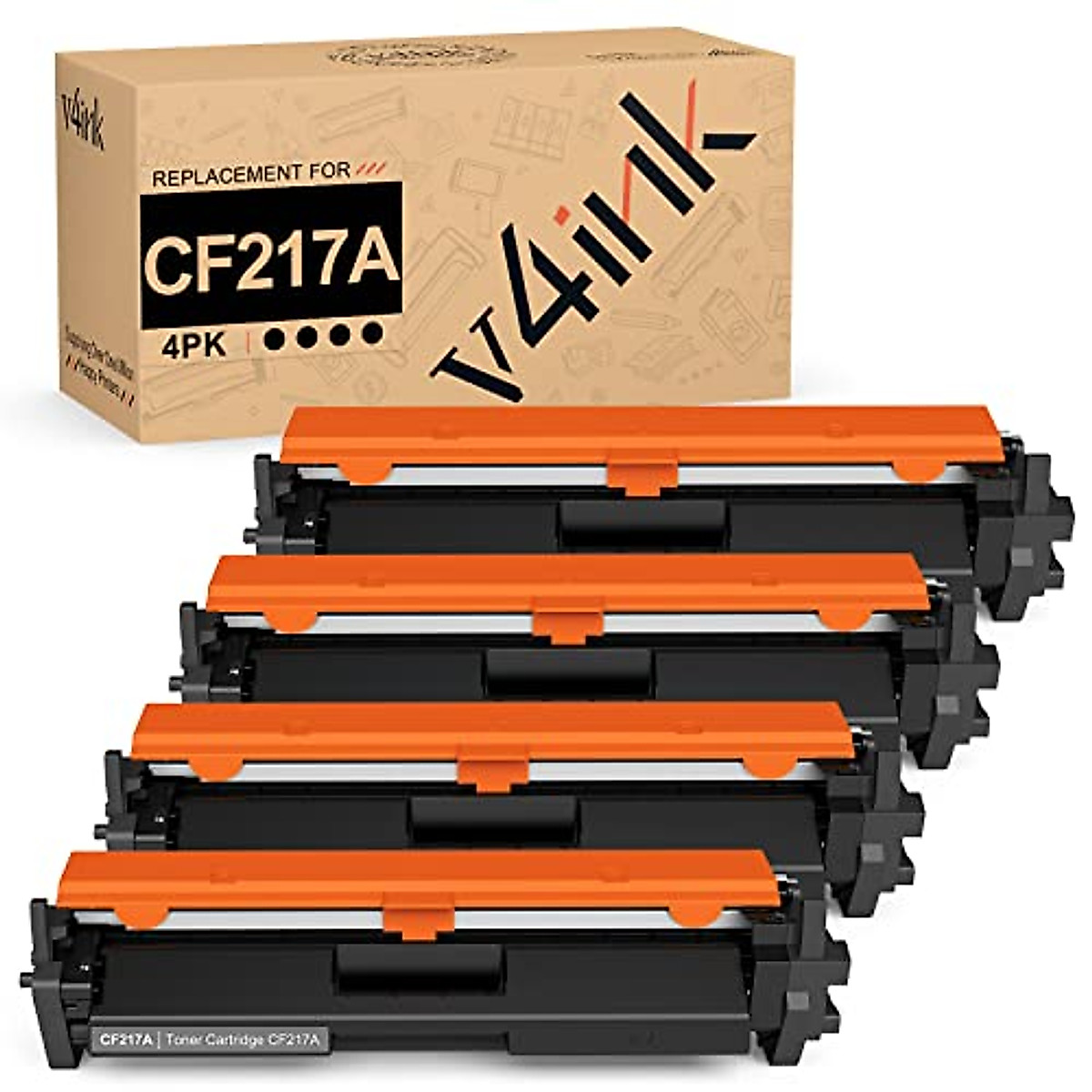 v4ink 4PK Compatible 17A Toner Cartridge Replacement for HP 17A CF217A Toner Cartridge Black Ink for HP Pro M102a M102w MFP M130nw M130fn M130fw M102 M130 M130a Printer