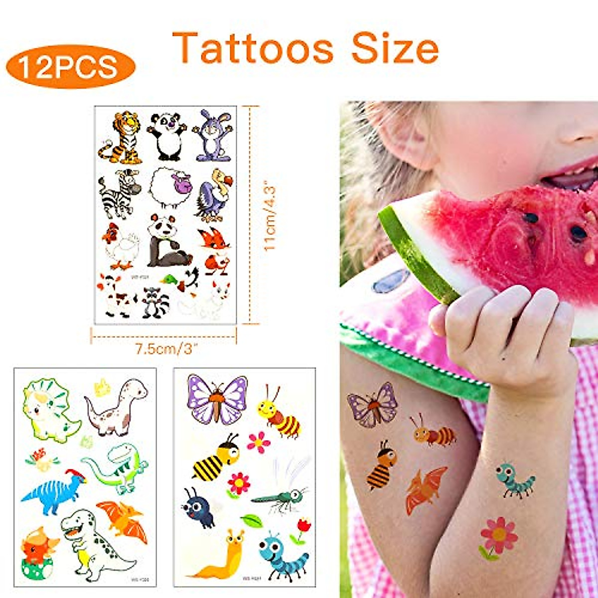 Konsait Temporary Tattoos for Kids, Glow In The Dark Mixed Style Cartoon Tattoo, Luminous Unicorn Mermaid Butterfly Animal Dinosaur Pirate Car Space Fake Tattoo, Boys Girls Party Favor Supplies