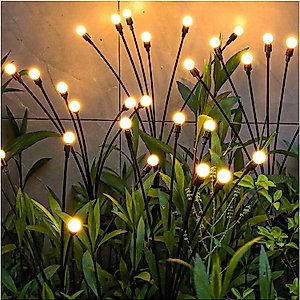 colcutee 4 Pack Solar Garden Lights, Solar Outdoor Swaying Lights Ip65 Watertight, 2 Lighting Modes Firefly Decorative Lights, for Landscaped Garden Access Patios (Warm White)