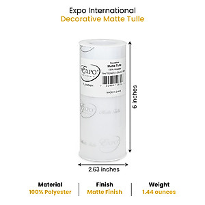 Expo International Decorative Matte Tulle Spool of 6 Inch X 25 Yards | White