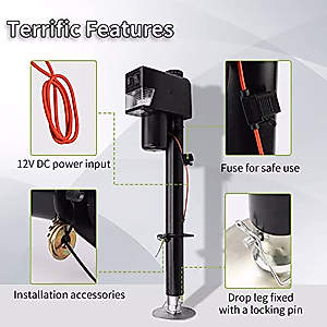 RVMATE Electric A-Frame Trailer Jack up to 3500lbs Heavy Duty RV Electric Power Tongue Jack with Accessories Manual Crank Handle and Level, 18" Lift, 12V DC and Bright LED Lights, Black