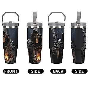 YTLKGFP 30 Oz Large Capacity Car Cup Grim Reaper Tumbler with Handle Straw Lid Insulated Stainless Steel Water Bottle Travel Mug Leak-proof Car Cup Keeps Cold Or Hot