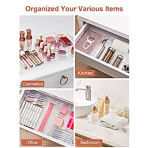 SMARTAKE 22-Piece Drawer Organizer with Non-Slip Silicone Pads, 4-Size Clear Desk Drawer Organizer Trays Storage Tray for Makeup, Jewelries, Utensils in Bedroom Dresser, Office and Kitchen, Clear