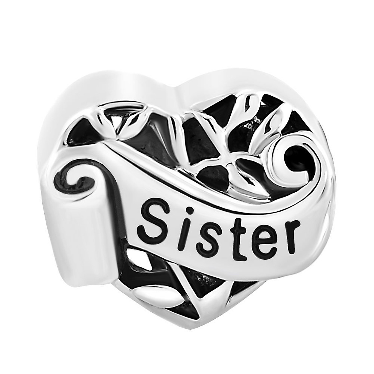 CharmSStory Silver Plated Grandma/Wife/Sister Heart I Love You Beads For Bracelets (Sister)