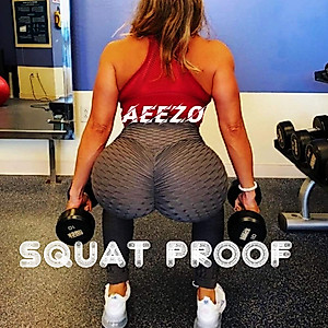 AEEZO Booty Leggings for Women Textured Scrunch Butt Lift Yoga Pants Slimming Workout High Waisted Anti Cellulite Tights