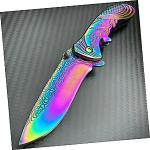 Femme Fatale Ladies Rainbow Stainless Steel Open Folding Pocket Knife Outdoor Survival Hunting Knife for Camping by Survival Steel