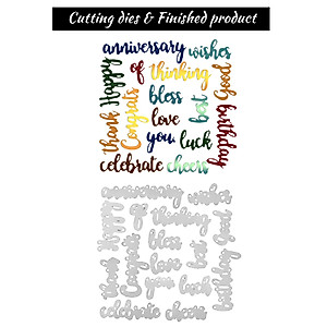 Patelai 16 Pieces Blessing Cutting Dies Word Dies for Card Making Celebration Cutting Dies Embossing Script Die Stencils for DIY Scrapbook Card Making Decoration(Charming Style)