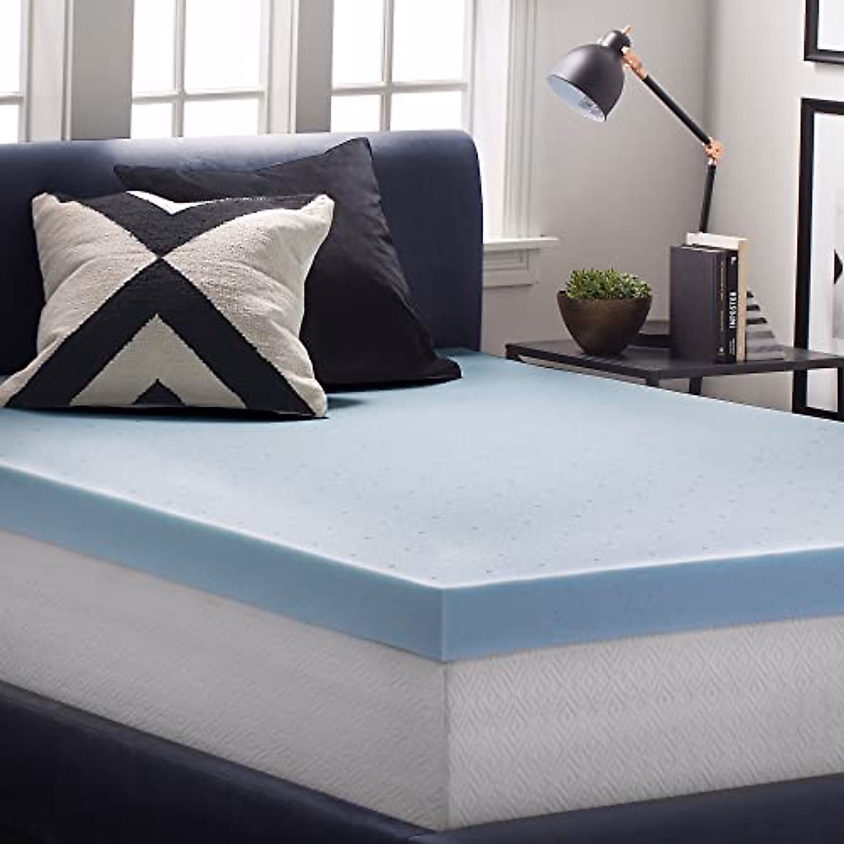 LUCID 4 Inch Gel Memory Foam Mattress Topper-Ventilated Design-Ultra Plush-Full, Blue