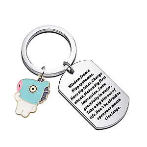 WSNANG Hippo Theme Gift Wisdom From A Hippopotamus Keychain Hippo Lover Gift Hippo Jewelry Gift (Wisdom Hippo KC)