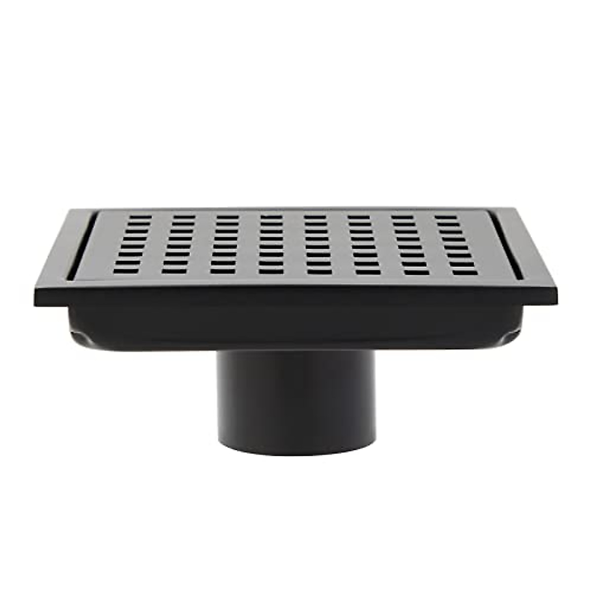 5.8-Inch Stainless Steel Square Shower Drain Cover for Bathrooms, Showers, and Sinks, Replacement Floor Drain with 2 Inch (50mm) Bottom Outlet for Renovations and New Construction (Matte Black)