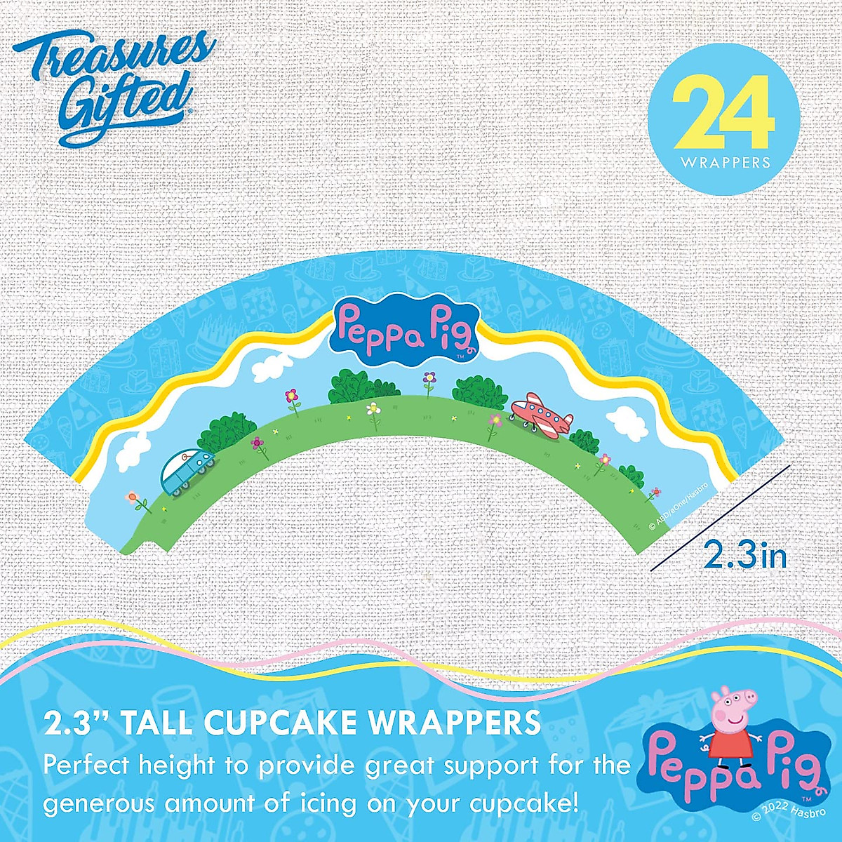 Treasures Gifted Officially Licensed Peppa Pig Cupcake Toppers and Wrappers 24ct - Peppa Pig Cupcake Wrappers and Toppers - Peppa Pig Dessert Toppers & Cupcake Kit - Peppa Pig Birthday Party Supplies