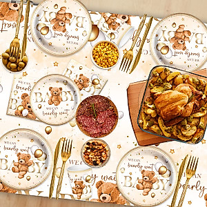 Teddy Bear Baby Shower Decorations for Boy-142Pcs We Can Bearly Wait Tableware,Brown Bear Theme Plates and Napkins Set Serves 20 Guests,Teddy Bear Baby Shower Birthday Party Supplies