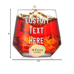 Personalized Whiskey Glass Engraved with Your Custom Text -12oz Customized Glass for Old Fashioned, Cocktails or Bourbon (13oz Whisky Rock)