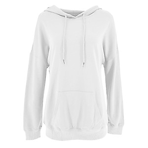 Yuccalley Women's Long Sleeve Fashion Pocket Hoodies Casual Pullover Tops (US, Alpha, Medium, Regular, Regular, White)