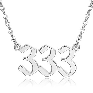 Caiyao 18K Gold & Silver Plated Stainless Steel Angel Number Necklace 111 222 333 444 555 666 777 888 999 Numerology Jewelry for Women-333 Silver