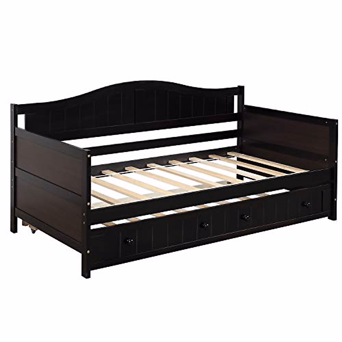 Merax Classic Wood Daybed with Trundle Twin to King Day Bed Frame No Box Spring Needed