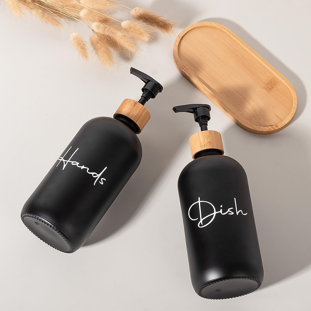 17 oz Hand Soap Dispenser Empty Glass Lotion Pump Bottles, Refillable Liquid Dish Soap Bottles for Bathroom, Kitchen Sink, Black, 2 Pack