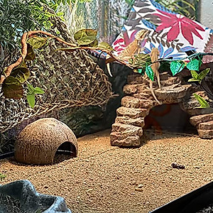 Tfwadmx Lizard Lounger Bearded Dragon Hammock Accessories Coconut Shell Hut Jungle Bendable Vines Leaves Tank Decor for Chameleon Gecko Snakes (5 Pcs