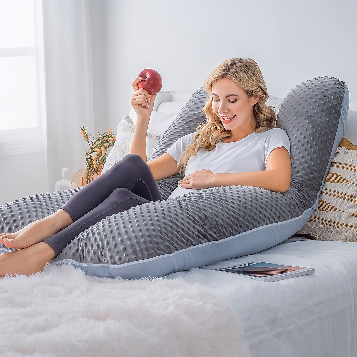 Meiz Pregnancy Pillows, Pregnancy Body Pillow, Pregnancy Pillows for Sleeping, Maternity Pillow for Pregnant Women with Cooling Jersey & Velvet Cover, Grey & Blue