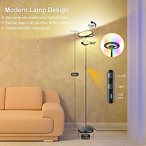 Upgraded 30W Smart Floor Lamp with USB, Double-Side Lighting & Color Changing and White Light 2 in 1 LED Lamp, Super Bright Dimmable Modern Stand Floor Lamp for Living Room Bedroom Office