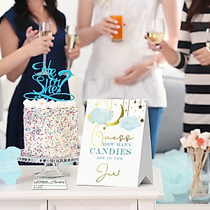 Guess How Many Candies Baby Shower Games, Pack of 1 Logo and 50 Cards, Golden Star and Moon, Blue Cloud, Baby Shower Signs, Baby Shower Invitation Set, Bridal Shower Sign, Gender Reveal - JRM310