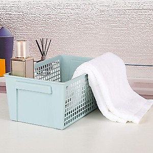 EYSOLD Plastic Storage Baskets, Portable PP Storage Boxes with Handles, Desktop Storage Box (6-Pack, Blue)