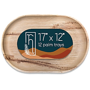 Root House Goods - Palm Leaf Trays 17"x12" Large (12 pk) | Disposable Serving Trays | Eco-Friendly | Compostable Platters for Weddings, Catering Events, Charcuterie, Grazing, Cheese Boards