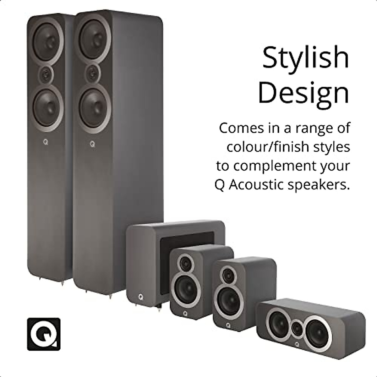 Q ACOUSTICS 3060S Active Subwoofer Graphite Gray - Enclosure Type: Infinite Baffle, 8" Driver, 150 Watt Class D Amplifier - Powered Home Audio Subwoofers for Home Theater Sound System