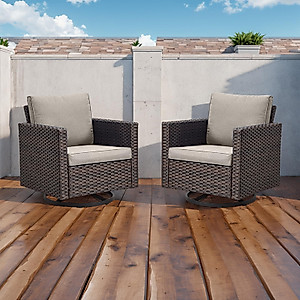 Rilyson Patio Chairs Rocking Swivel Chiar - Wicker Outdoor Patio Furniture Set of 2,PE Rattan Rocker Glider Chairs with Cushions for Outside Porch Deck Backyard Garden(Brown/Grey)