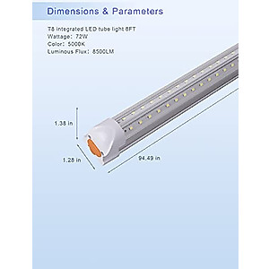 AQIQUUT Led Shop Light, Led Garage Light,8FT 72W T8 5000K 8500LM Linkable Clear Cover Integrated V-Shape,for Garage Warehouse Shopping Mall,10-Pack