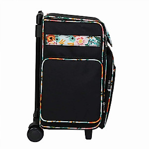 Everything Mary Black & Floral Rolling Scrapbook Storage Tote - Scrapbooking Storage Case for Rings, Paper, Binder, Crafts, Beads, Scissors - Telescoping Handle with Dual Wheels