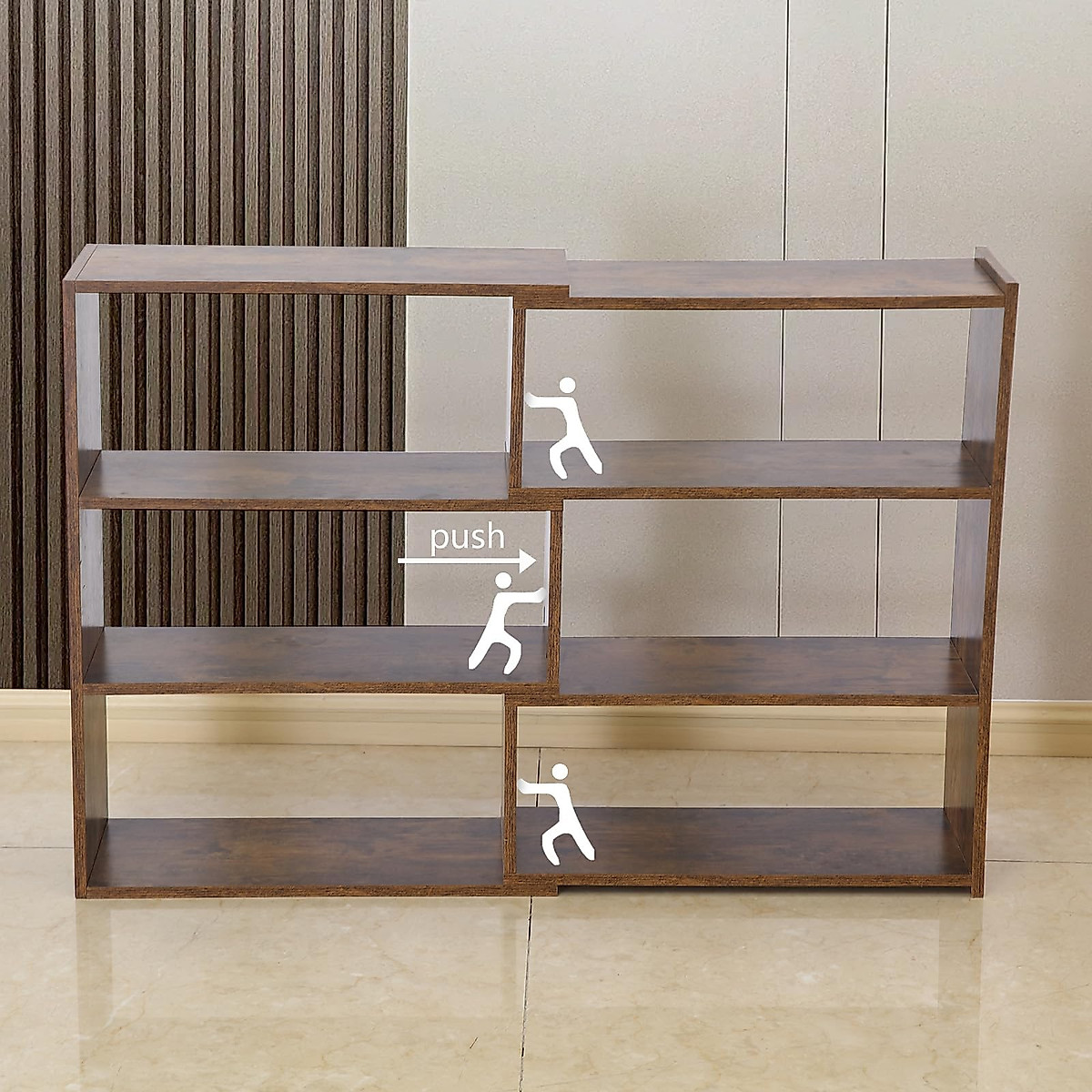 VASTATIO Book Shelf, 4 Tier Expandable Bookcase, Large Corner Bookshelves with 6 Storage Units, Can be Used in Small Spaces or Corners, Suitable for Home, School and Commercial use (Brown)