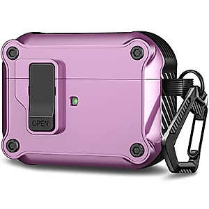 RFUNGUANGO AirPods Pro 2nd Generation/1st Generation Case Cover with Secure Lock Clip,Automatic Pop-up Case Full-Body Shockproof Hard Protective Cover for AirPods Pro 2 Case(2022/2019)-Purple