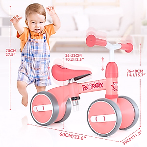 Peradix Balance Bike, Pink, Adjustable 7'' Wheels for 1-3 yr Old Toddlers, Promotes Walking & Riding Skills, BPA-Free, ASTM F963-11 Certified