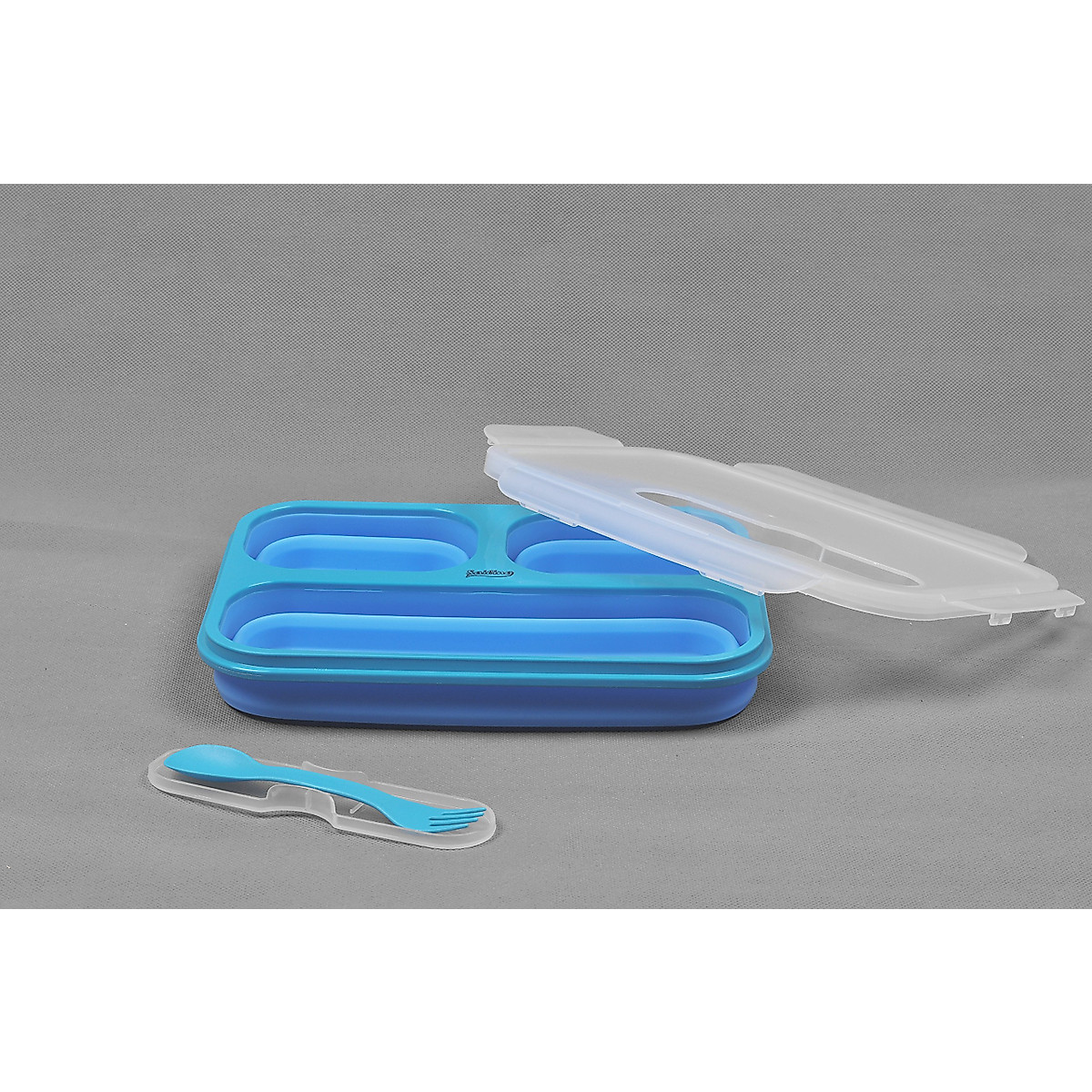 Sailing Elegant Collapsible Silicone 3-Compartments Lunch Box/Container, Super Convenient Stackable Food Storage Containers, Material Safe (Set of 1, Blue)