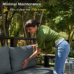 EAST OAK Courtyard Patio Furniture Set, 4-Piece Outdoor Patio Set with Sofa, Removable & Washable Deep Seating Cushion, Tempered Glass Table, Outside Patio Conversation Sets, Black & Dark Grey