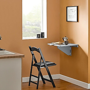 Haotian Wall-Mounted Drop-Leaf Table, Folding Kitchen & Dining Table Desk, Home Office Table Desk Workstation, Computer Desk, Trestle Desk, Gray FWT03-HG