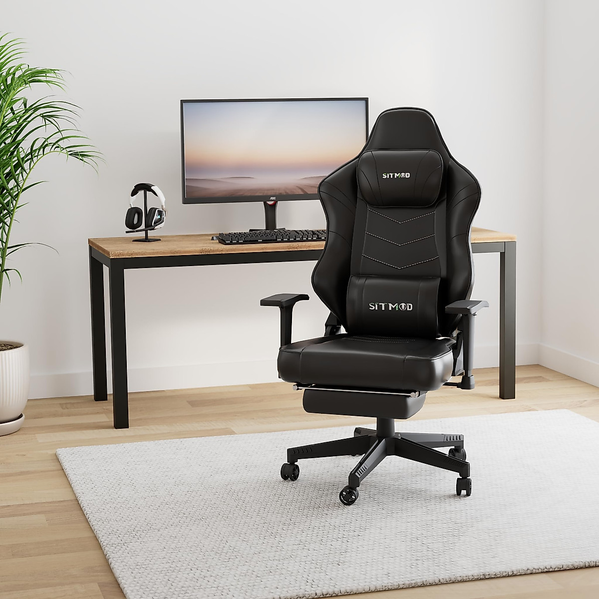 SITMOD Gaming Chairs for Adults Computer Chair with Footrest Racing Lumbar Support Gamer Chair Comfy Massage PC Leather Ergonomic Chair High Back Reclining Adjustable Swivel Video Game Chairs