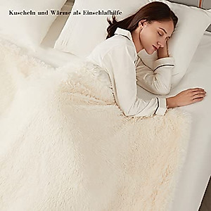 Super Soft Faux Fur Throw Blanket, Reversible Lightweight Fluffy Blanket, Long Hair Plush Shaggy Throw Blanket for Couch, Sofa, Chair, 51x62 inches, Cream White