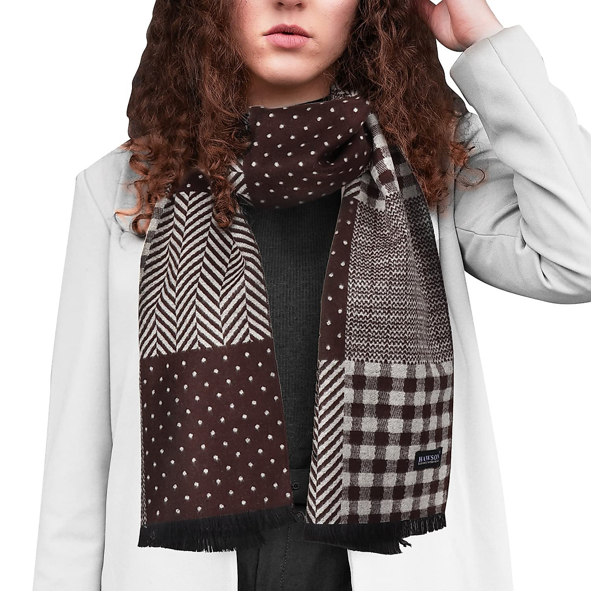 HAWSON Scarf for Women and Men Cashmere Scarves for Winter Soft & Luxurious Unisex Neck Warmer Travel Head Wraps-Red/Navy-Blue - Pure Red