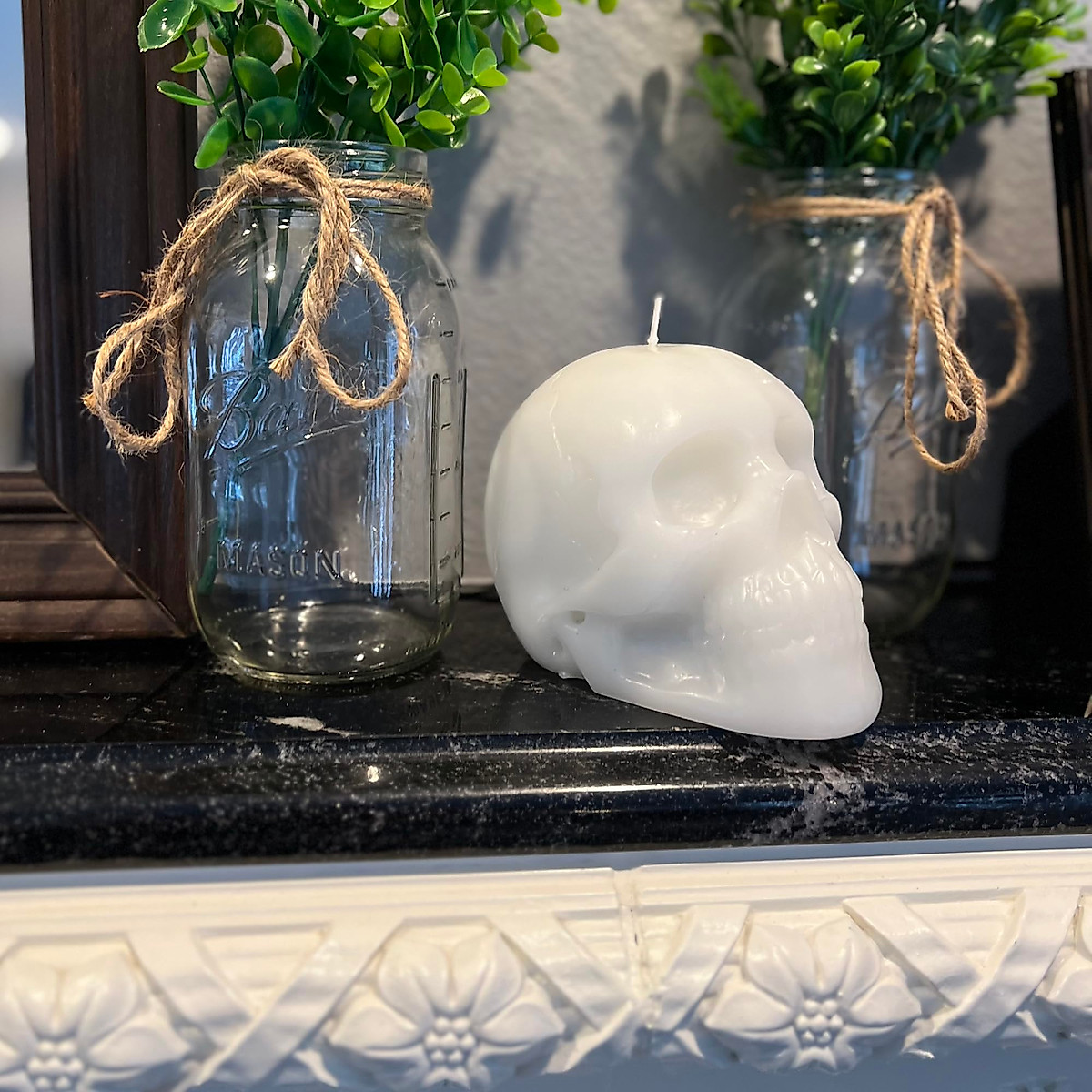 Wick Works Glass Skull Candle | Melt Reveal Inner Glass Skull | Large 6” L | Longe Burn Time! | Beautiful Gift Box | Bedroom or Home Decor | Unique Gothic Spooky Goth Gift (Black, Unscented)